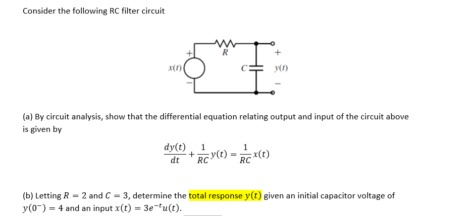 Solved Consider the following RC filter circuit (a) By | Chegg.com