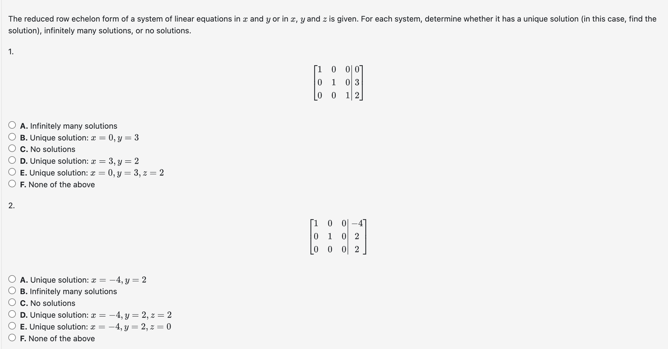 Solved The Reduced Row Echelon Form Of A System Of Linear