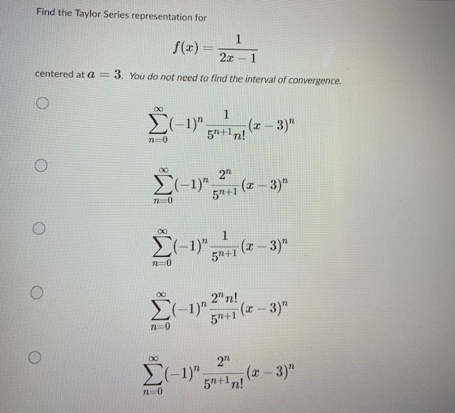 Solved Find the Taylor Series representation for (2) - - | Chegg.com