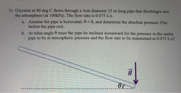 Solved 1) Glycerin at 40 deg C flows through a 3cm diameter | Chegg.com