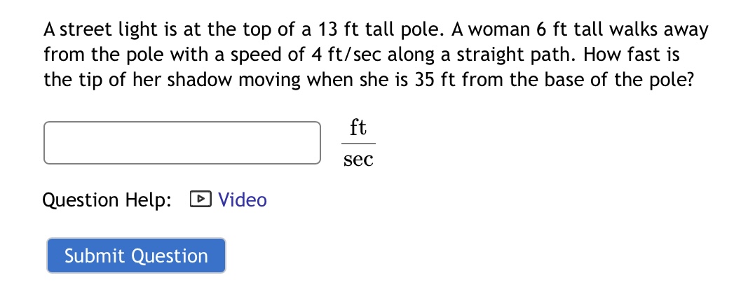 Solved A street light is at the top of a 13ft ﻿tall pole. A | Chegg.com