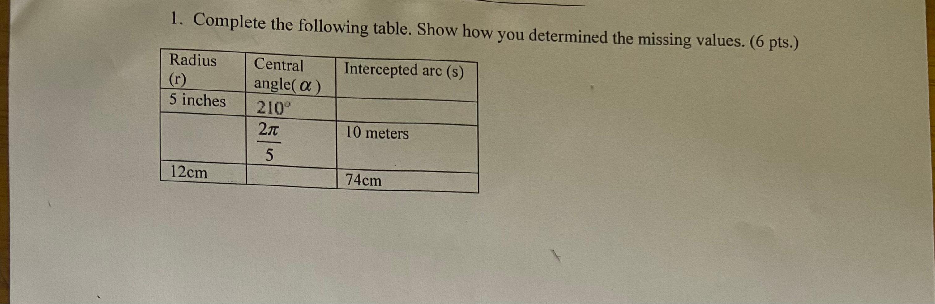 Solved 1. Complete the following table. Show how you | Chegg.com