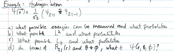 Solved Ž (4211 Example: Hydrogen atom 46%) = 1 421-1) ) a) | Chegg.com