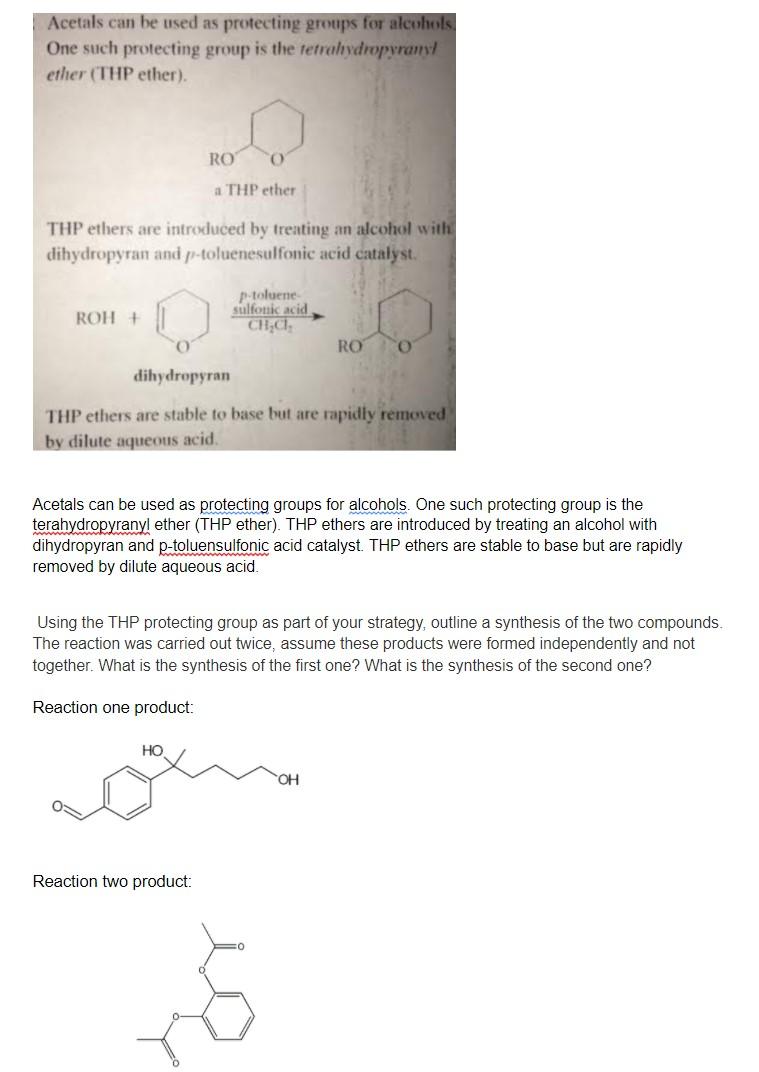 Solved Acetals can be used as protecting groups for alcohols | Chegg.com