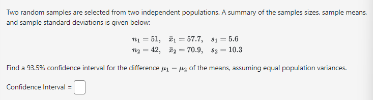 Solved Two random samples are selected from two independent | Chegg.com