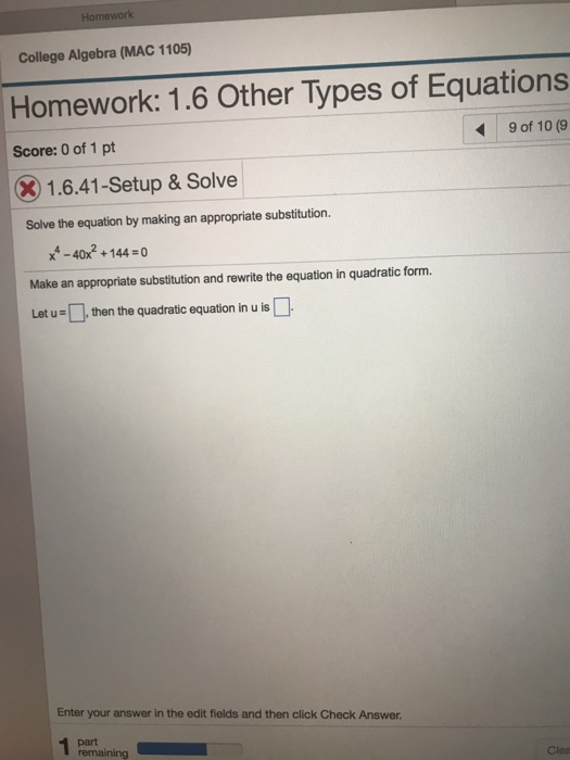 Solved College Algebra (MAC 1105) Homework: 1.6 Other Types | Chegg.com