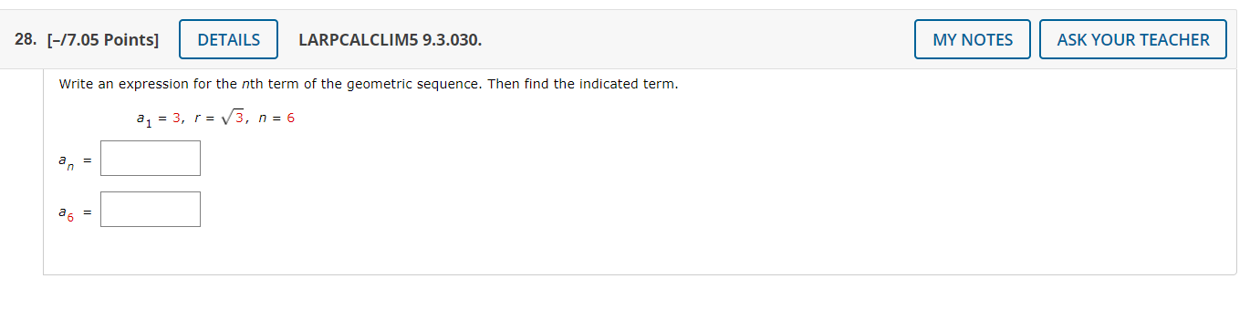 Solved 28. [-/7.05 Points] DETAILS Write an expression for | Chegg.com