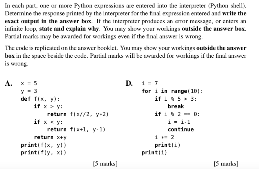 Solved In each part, one or more Python expressions are | Chegg.com