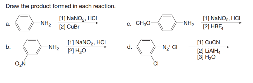 Solved Draw the product formed in each reaction. 1] NaNO2, | Chegg.com