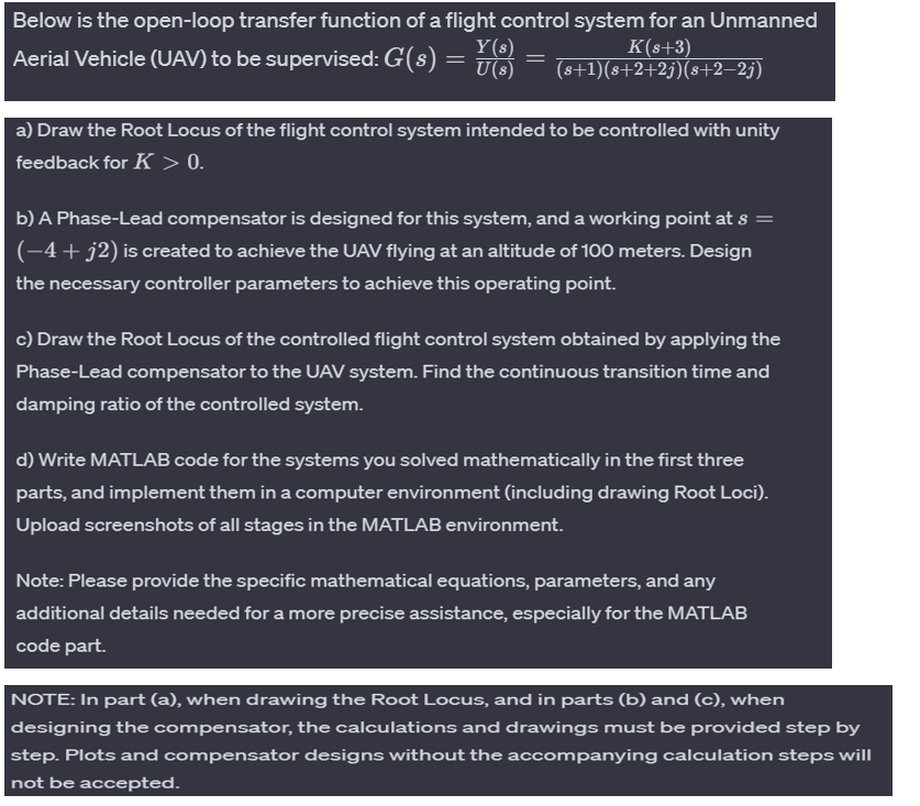 Solved Aerial Vehicle (UAV) to be supervised: | Chegg.com