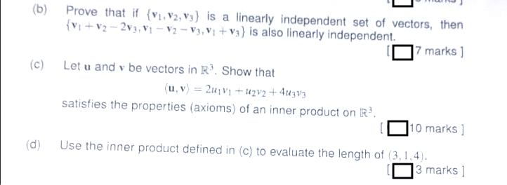 Solved (b) Prove that if {v1,v2,v3} is a linearly | Chegg.com