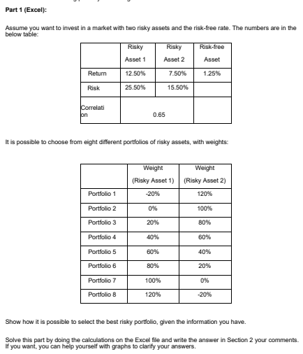 Solved Assume you want to invest in a market with two risky | Chegg.com