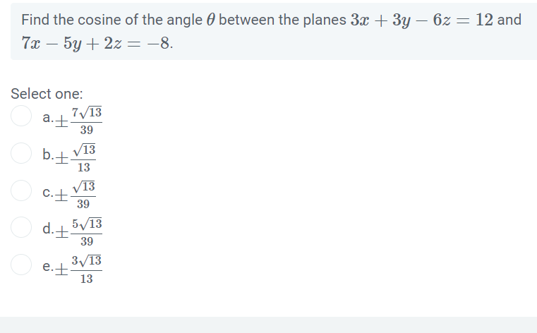 Solved Find the cosine of the angle θ between the planes | Chegg.com