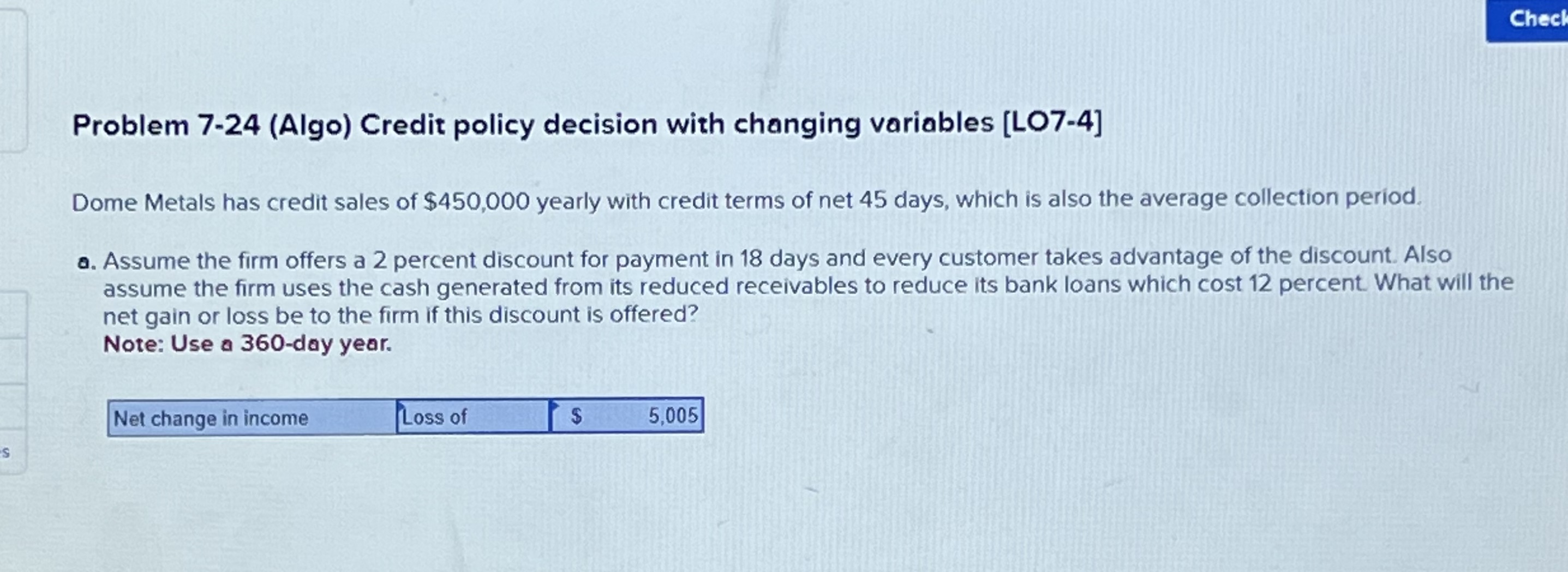 Solved Problem 7-24 (Algo) Credit policy decision with | Chegg.com