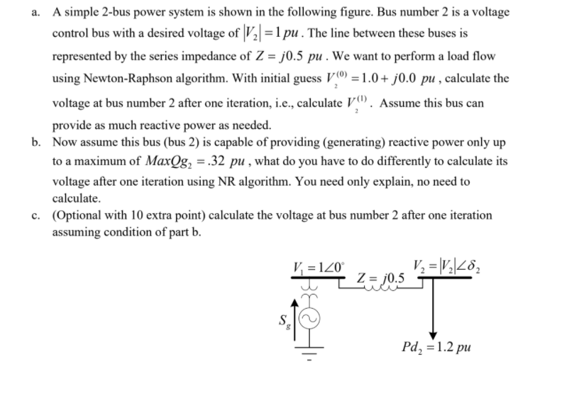 Solved a. A simple 2-bus power system is shown in the | Chegg.com