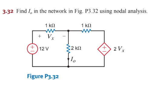 Solved 3.32 Find Io in the network in Fig. P3.32 using nodal | Chegg.com