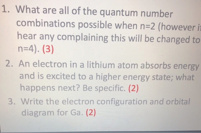 Solved 1. What are all of the quantum number combinations | Chegg.com
