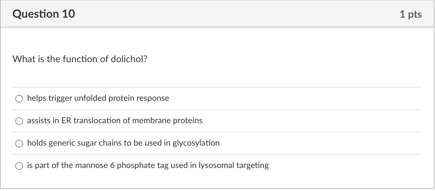 Solved What is the function of dolichol? helps trigger | Chegg.com