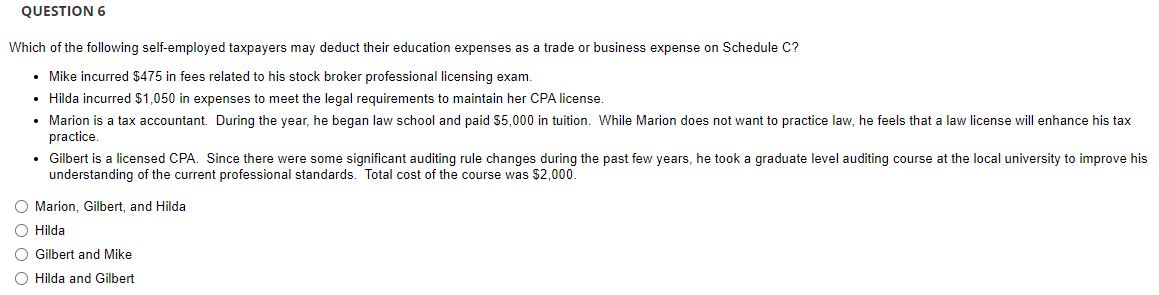 Solved Which of the following self-employed taxpayers may | Chegg.com