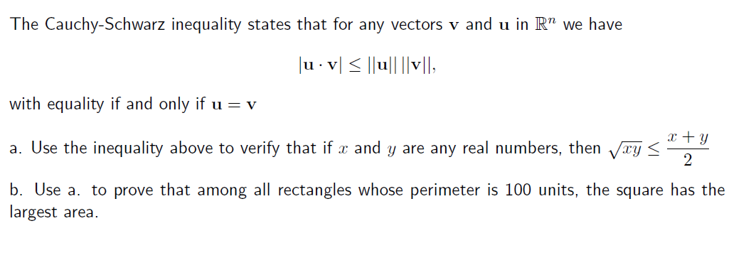 Solved The Cauchy-Schwarz inequality states that for any | Chegg.com