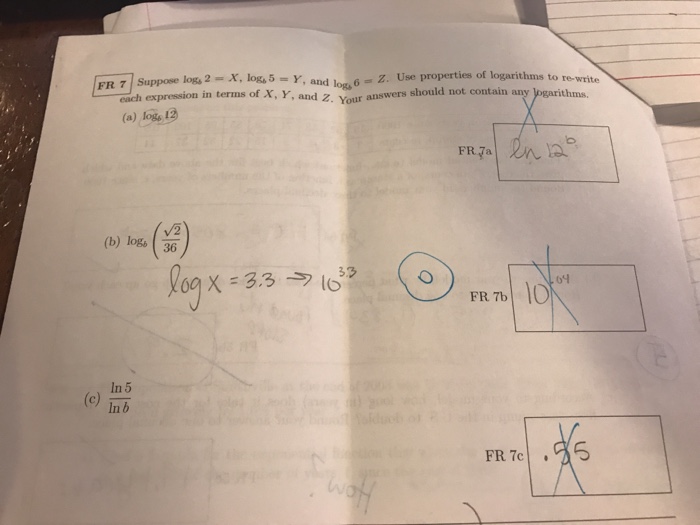 Solved Suppose log_b 2 = X, log_b 5 = Y, and log_b 6 = z. | Chegg.com