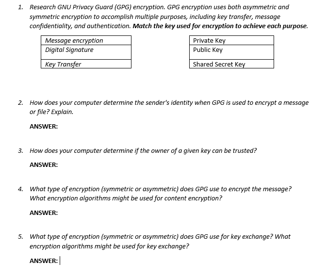 Solved 1 Research Gnu Privacy Guard Gpg Encryption Gpg 