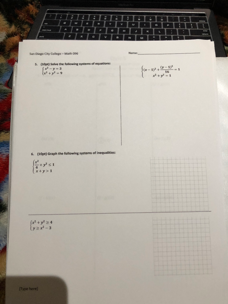 Solved San Diego City College-Math 096 Name: (10pt) Solve | Chegg.com