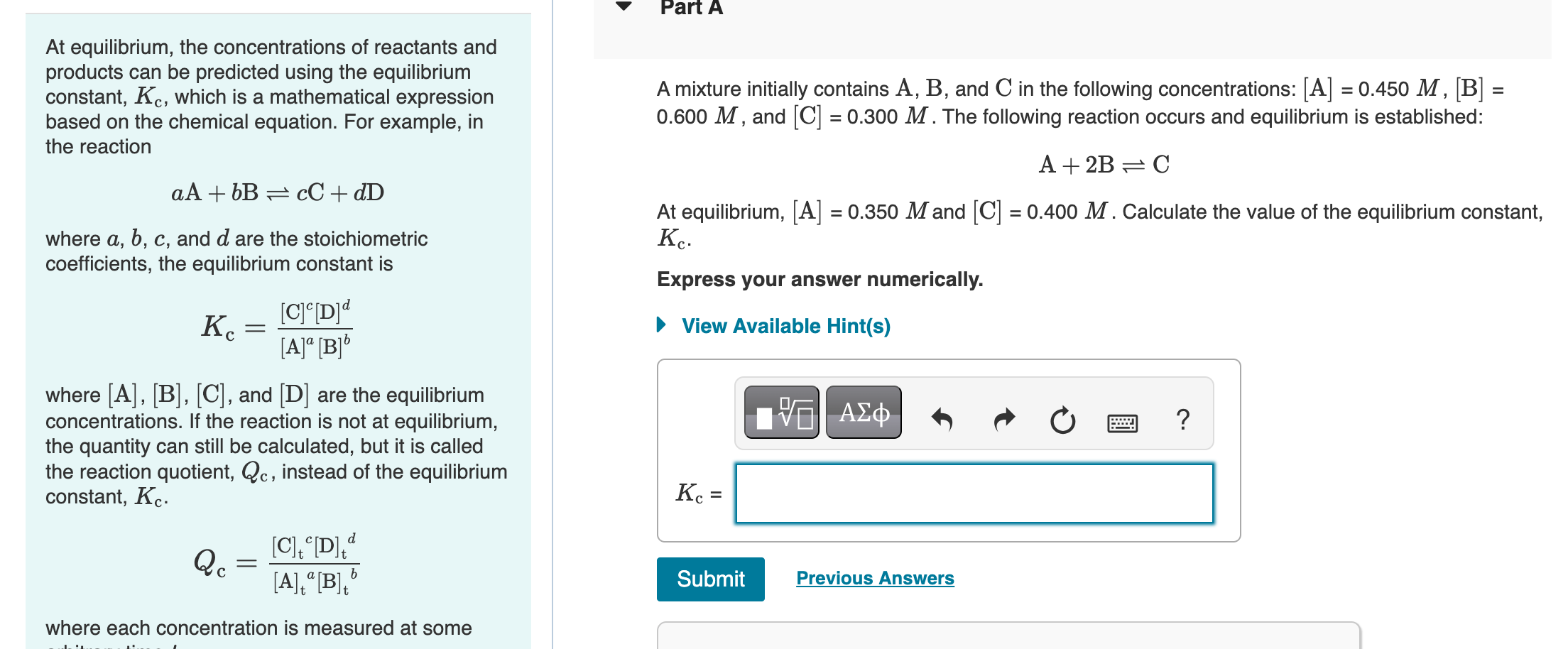 Solved At equilibrium, the concentrations of reactants | Chegg.com