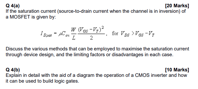 Solved Q 4(a) [20 Marks] If the saturation current | Chegg.com