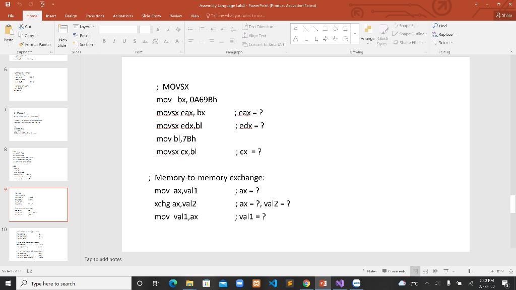 Solved 日ち 5 S. Assembly Language Labd - PowerPoint Product | Chegg.com
