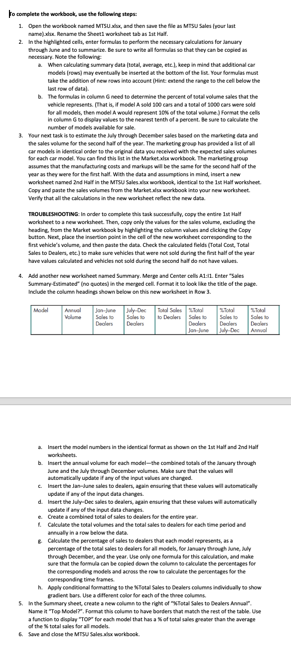 Solved to complete the workbook, use the following steps: 1. | Chegg.com