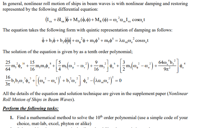 In general, nonlinear roll motion of ships in beam | Chegg.com