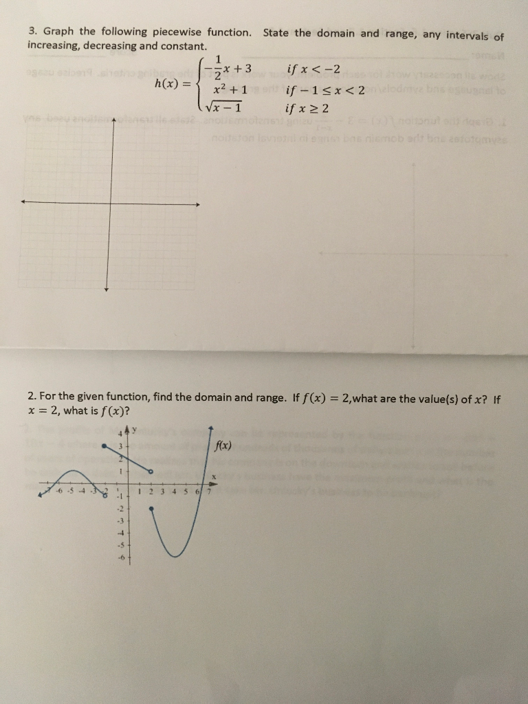 Solved State the domain and range, any intervals of 3. Graph | Chegg.com