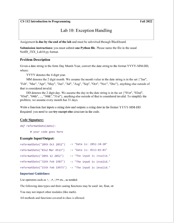 Solved CS 112 Introduction to Programming Fall 2022 Lab 10: | Chegg.com