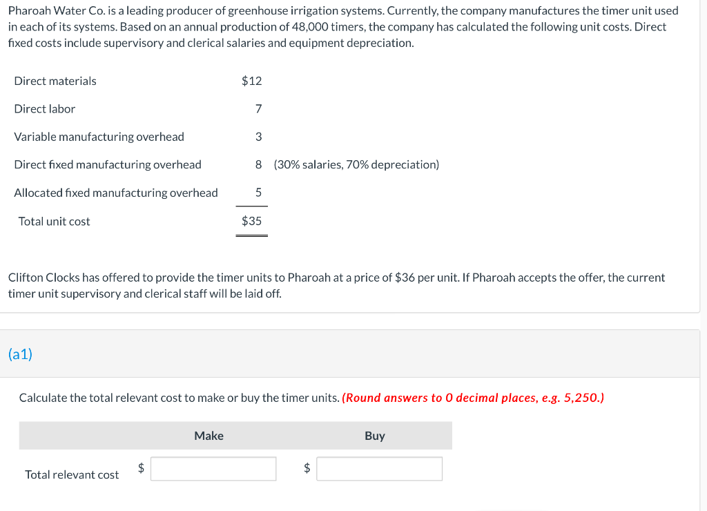 Solved Pharoah Water Co. is a leading producer of greenhouse | Chegg.com