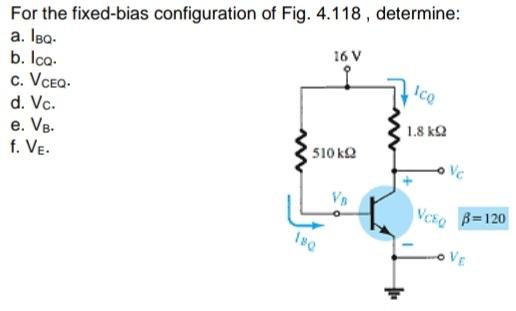 Solved For the fixed-bias configuration of Fig. 4.118, | Chegg.com