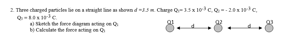 Solved 2 Three Charged Particles Lie On A Straight Line As