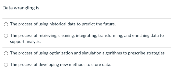 Solved Data wrangling is The process of using historical | Chegg.com