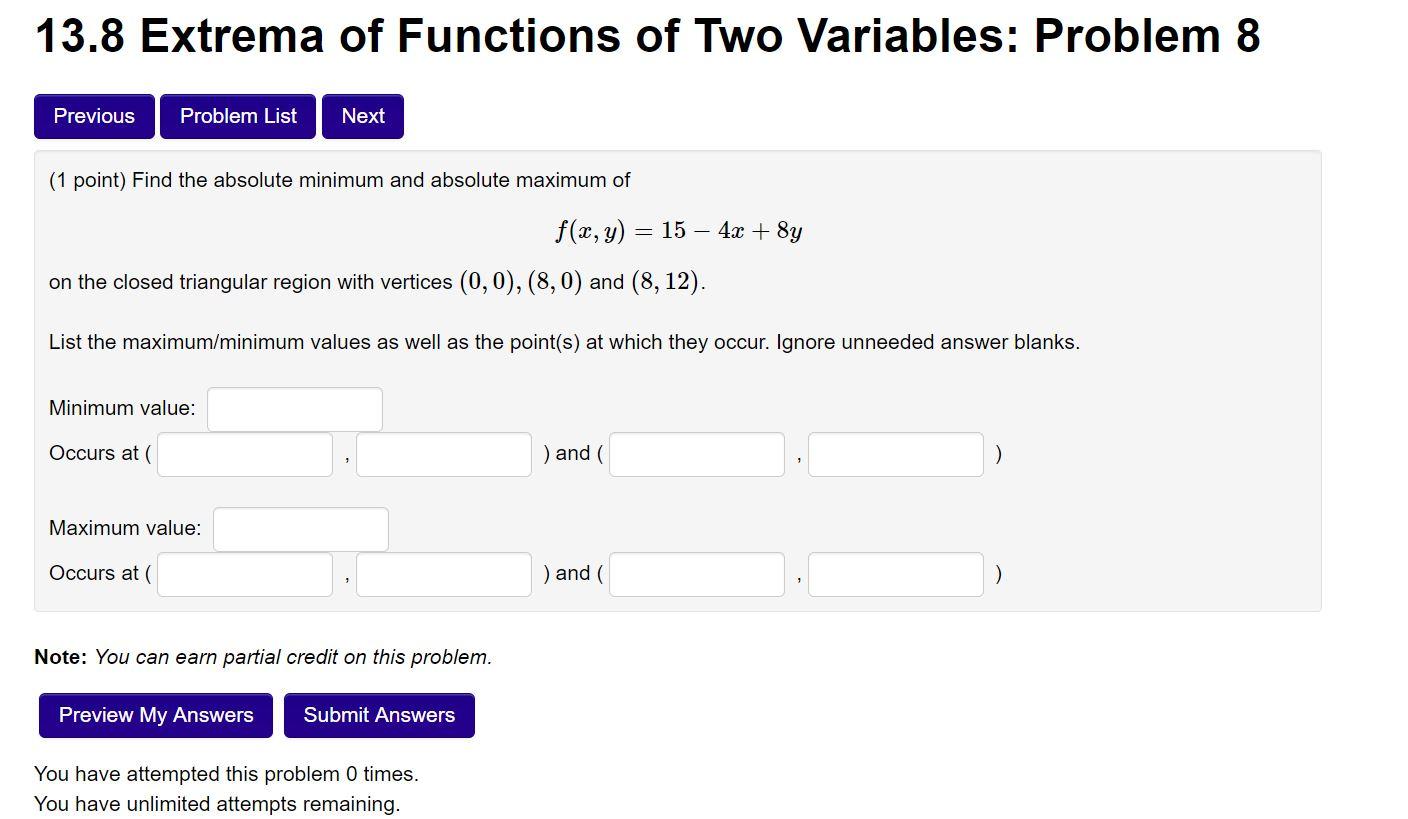 Solved 13.8 Extrema of Functions of Two Variables: Problem 8 | Chegg.com