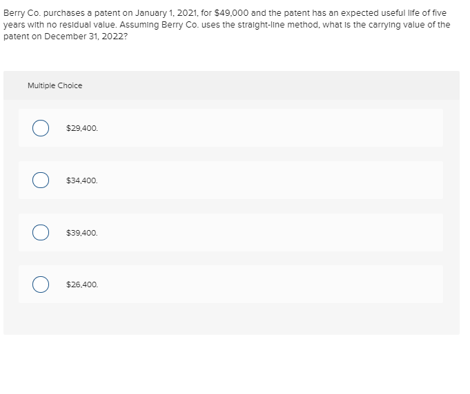 Solved Berry Co. purchases a patent on January 1, 2021, for | Chegg.com