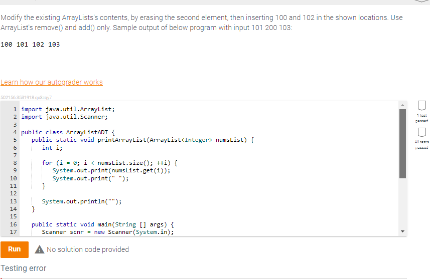 Solved lodify the existing ArrayLists's contents, by erasing | Chegg.com