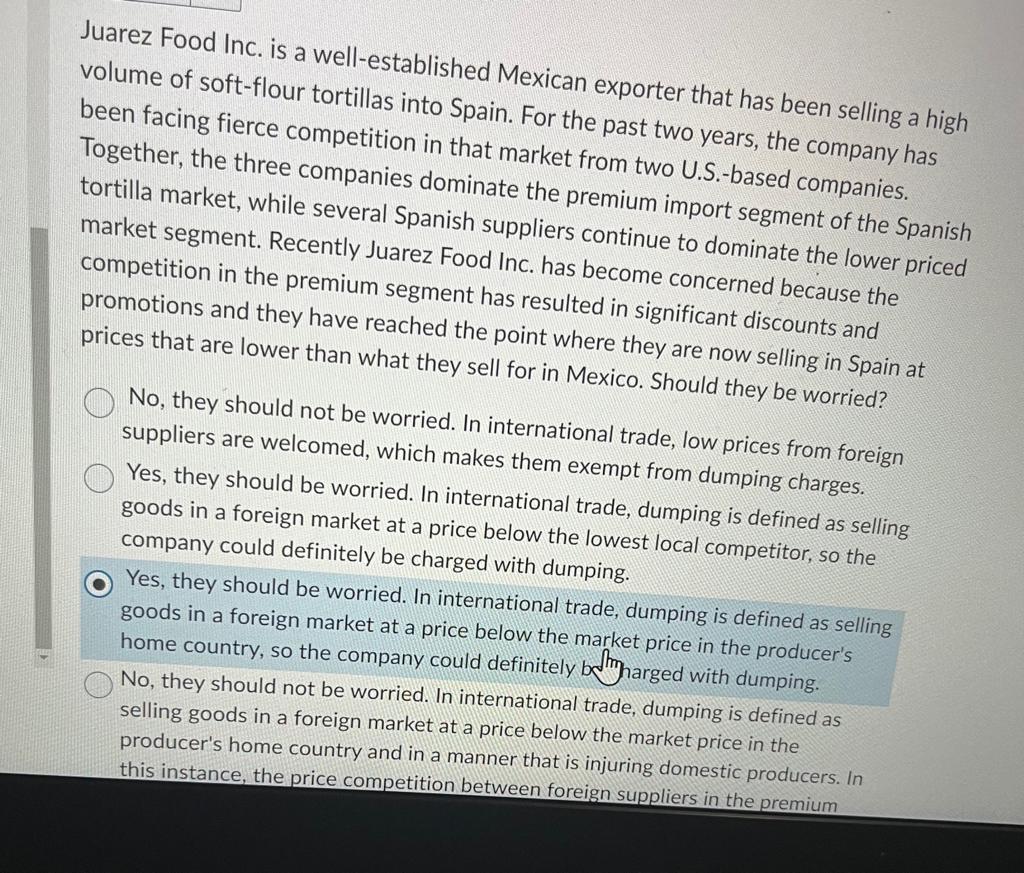 Solved Juarez Food Inc. is a well-established Mexican | Chegg.com