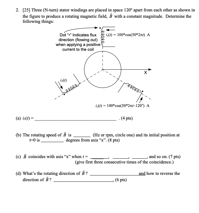 2. [25] Three (N-turn) stator windings are placed in | Chegg.com