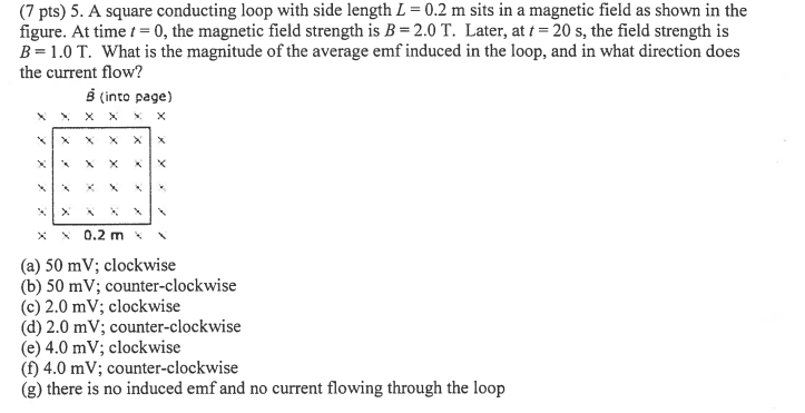 Solved (7 pts) 5. A square conducting loop with side length | Chegg.com