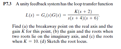 Solved P7.3 A unity feedback system has the loop transfer | Chegg.com