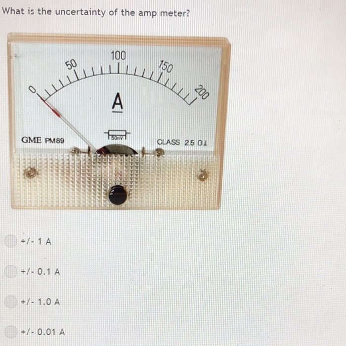 Solved What is the uncertainty of the amp meter? 100 5 0 GME | Chegg.com