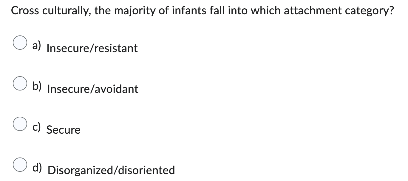 Solved Cross culturally, the majority of infants fall into | Chegg.com
