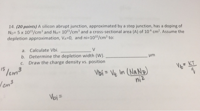 Solved 14. (20 points) A silicon abrupt junction, | Chegg.com