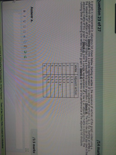 Solved Question 23 of 27 /14 mark A graph is represented in | Chegg.com