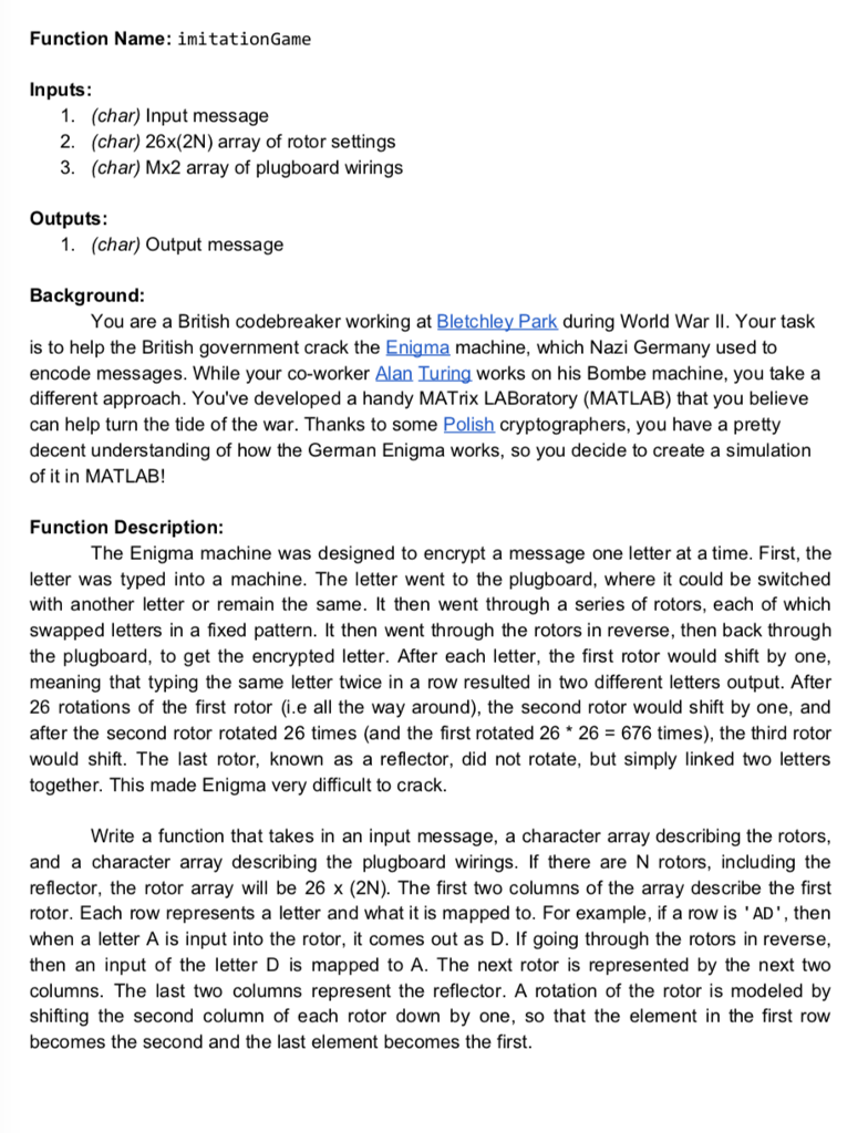 Function Name: imitationGame Inputs: 1. (char) Input | Chegg.com